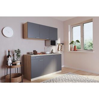 Respekta Küche Miniküche Single Luis 150 cm Eiche Grau ohne Kühlschrank Respekta