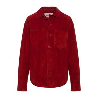 Ami Veste en daim avec logo brod&eacute; - Femme - Vestes - Rouge - Taille: 36 FR