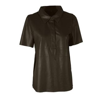 Notyz Schokoladenbraunes Ledershirt - - Blouses & Shirts - Damen - Braun - 2XL