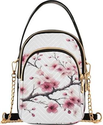 Mnsruu Sac à bandoulière pour femme - Motif fleurs de cerisier roses - Petit sac à bandoulière avec sangle réglable