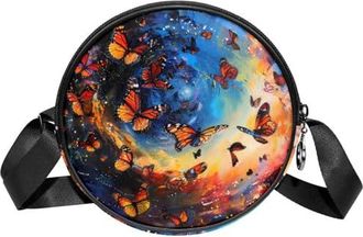 Generic Petit sac &agrave; bandouli&egrave;re circulaire pour femme, petit sac &agrave; bandouli&egrave;re avec fermeture &eacute;clair, bretelles r&eacute;glables, sac &agrave; main rond d&eacute;contract&eacute; pour fe