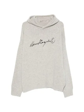Maison Margiela Embroidered Logo Hooded Sweatshirt - Beige