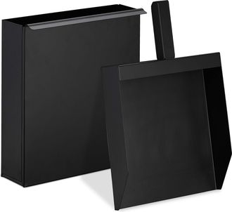 Relaxdays Ascheeimer mit Schaufel, Aschebehälter für Kamin, Grill, Ofen, Aschekasten, Ascheschaufel m. Einschub, schwarz