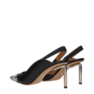Off-white Satin-Finish Leather Slingback Pump - Black