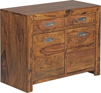 WOHNLING Sideboard Mumbai Massivholz Sheesham Kommode 90 cm 2 Schubladen 2 Türen Design Highboard Landhaus-Stil braun Natur