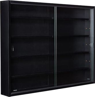 Inter Link SAS Sammlervitrine - Hängevitrine - Wandregal - Glasvitrine - Wandvitrine - Hängeregal - Schaukasten - MDF - Schwarz (80x60x9.5 cm) Blacklava