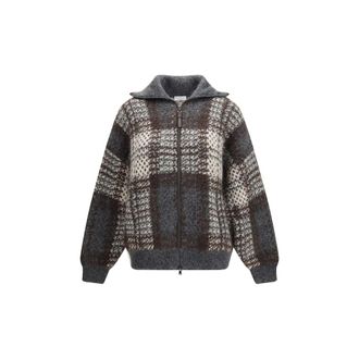 Brunello Cucinelli Checked Mohair Cardigan - Gray