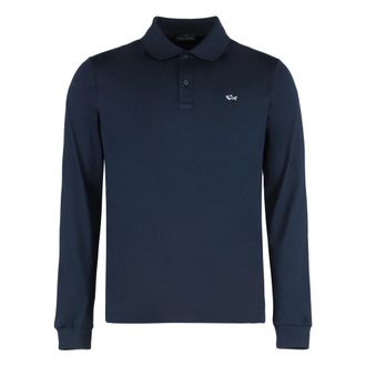 Paul & Shark Langarm Piqu&eacute; Polohemd aus Baumwolle - - Tops - Herren - Blau - XL