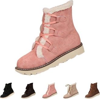 Generic Bottes de neige mi-mollet en daim pour femme - Doublure en fourrure épaisse - Chaudes - En coton - Chaussures de course confortables - Légères - Décon