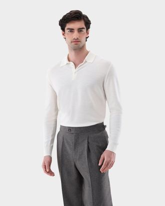van Laack Poloshirt gestrickt mit Langarm und Reiskorn-Struktur
