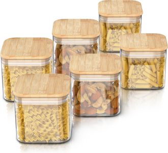 Arendo Vorratsgl&auml;ser mit Deckel - 6er Set - Beh&auml;lter aus Glas - hitzebest&auml;ndig - Vorratsdosen mit Bambusdeckel - luftdicht - f&uuml;r M&uuml;sli Zucker Mehl Kaffee Rei