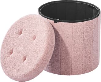 Songmics Mazie Kollektion - Sitzhocker rund, Fu&szlig;hocker mit Stauraum, Faltbarer Hocker mit abnehmbarem Deckel, einfache Montage, Fleece, Wohnheim, Schlafzimmer,