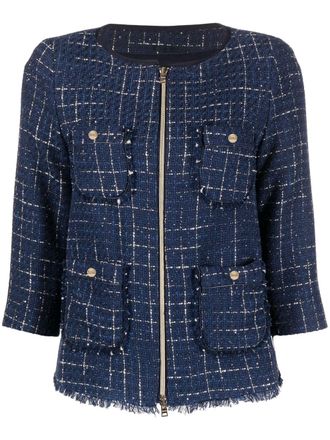 Herno veste en tweed &agrave; fermeture zipp&eacute;e - Bleu
