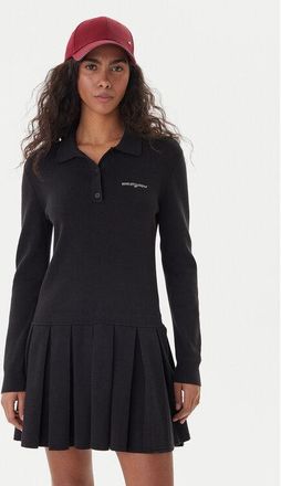 Tommy Jeans Strickkleid Script DW0DW22464 Schwarz Regular Fit