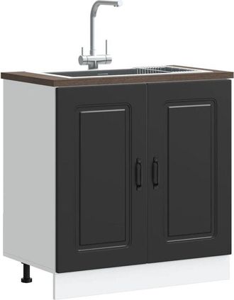 vidaXL Vidaxl - Meuble bas pour &eacute;vier Kalmar noir 80x46x81,5 cm bois ing&eacute;nierie