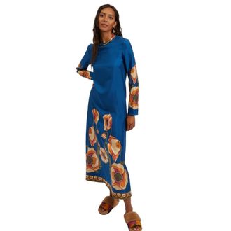 La DoubleJ Robe Trap&egrave;ze Longue en Twill de Soie - Femme - Robes - Bleu - Taille: 44 FR