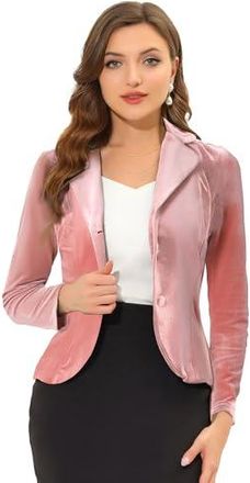 Allegra K Blazer Cintr&eacute; en Velours Femme &Agrave; Revers Crant&eacute; et &Agrave; Manches Longues Veste de Costume Boutonn&eacute;e Rose XS