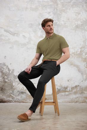 Trendyol MAN Herren Khaki Einfarbig Kurz Regular Fit Poloshirts