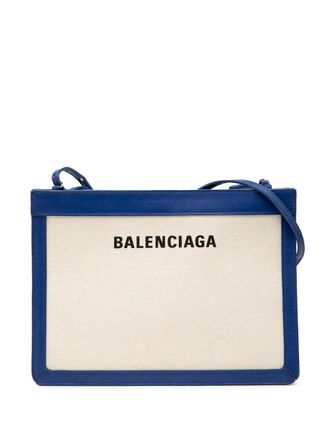 Balenciaga 2018 Canvas Navy Pochette Umh&auml;ngetasche - Braun