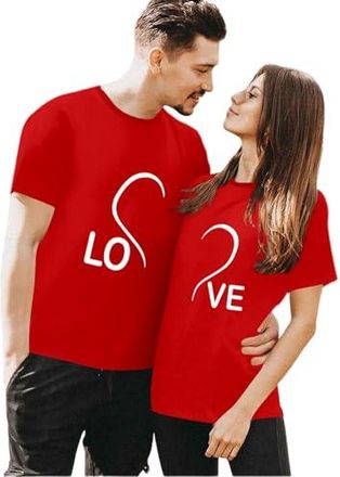 Generic T-shirt d&eacute;contract&eacute; &agrave; col rond pour femme - Cadeau de Saint-Valentin 2026 - Haut &agrave; manches courtes pour plus de confort et de style (2), Rouge, S