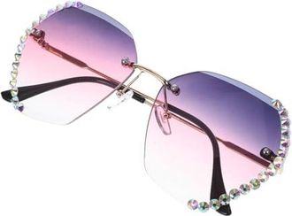 Tendycoco Lunettes de Soleil avec Strass Lunettes de Soleil de Couleur D&eacute;grad&eacute;e Lunettes Aviateur sans Monture Lunettes Surdimensionn&eacute;es pour Femmes