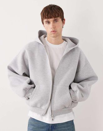 Collusion Sweat &agrave; capuche zipp&eacute; coupe carr&eacute;e en tissu &eacute;pais - Gris