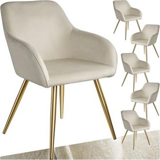 TecTake Lot de 6 Chaises de Salle &agrave; Manger rembourr&eacute;es Modernes Fauteuil Salon Chaise Velours Design Scandinave Pieds en Acier Dor&eacute; &Eacute;l&eacute;gant avec Accoudoirs po