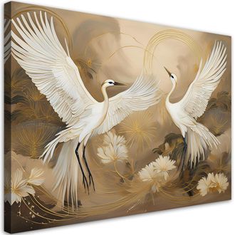 Feeby Leinwand Bilder - Kraniche V&ouml;gel Tiere - Canvas 120x80 cm - Deko Wohnzimmer - Wandbilder Schlafzimmer - Deko Aesthetic - Wand Deko - Leinwand Gro&szlig; - D