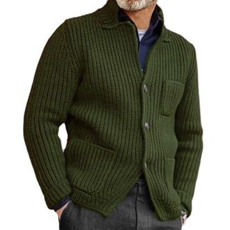 Generic Cardigan &agrave; col ch&acirc;le pour homme - Tricot torsad&eacute;, boutonn&eacute;, veste pull &agrave; col montant en tricot fin, cardigan en tricot d&eacute;contract&eacute;, col ch&acirc;le, manches