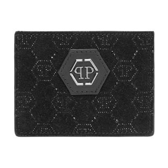 Philipp Plein Homme, Accessoires, Noir, Taille: ONE Size Porte-cartes en cuir Monogram Strass