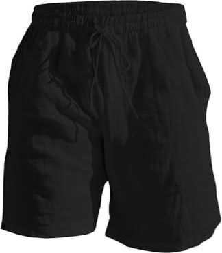 Generic Short en lin pour homme - Pantalon 3/4 en coton avec cordon de serrage - Taille élastique - Respirant - Léger - Pour lété, la plage, la course à pied,