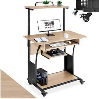 TecTake Bureau sur roulettes avec étagères et tiroir à Clavier, 80 x 65,5 x 130,5 cm, Table de Bureau, Bureaux Ordinateur Meuble pc Table de Travail Meuble Or
