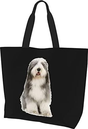 AOOEDM Old English Sheepdog Puppy Ladies Canvas Tote Sac &agrave; provisions r&eacute;utilisable
