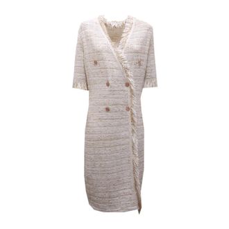 D.exterior 50545 Abito Doppiopetto Tramato Frange - - Dresses - Damen - Beige - L
