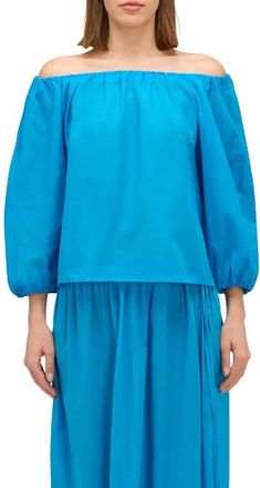 Sundek Femme, Blouses et Chemises, Bleu, Taille: 38 FR Blusa in Voile di Cotone Scollo a Barca