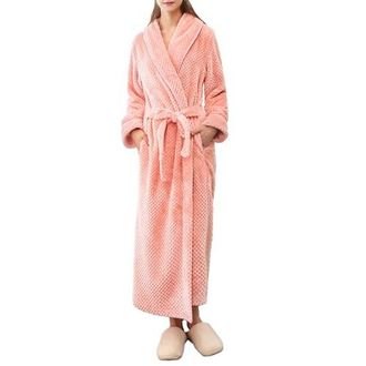 Generic Titre : Peignoir Long Femme Polaire Doux Manche Longue Texturé Robe dIntérieur Hiver Uni Ceinture Ajustable