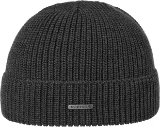 Stetson Finley Merinom&uuml;tze Made in Italy Damen Herren Winter Beanie Umschlag 100% Merinowolle Herbst Winter dunkelgrau One Size