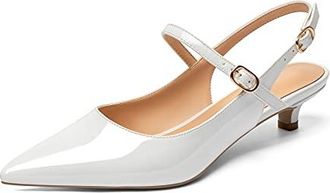 elashe Femme Escarpins Petit Talon Bride Cheville Mary Jane Chic Chaussure Verni Blanc EU40