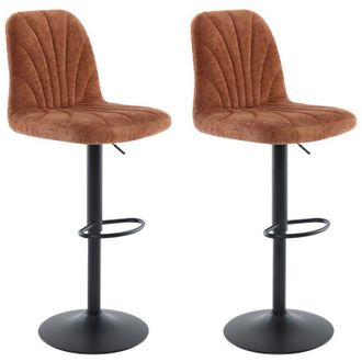 Vente-Unique Lot de 2 tabourets de bar en tissu textur&eacute; et m&eacute;tal noir - Hauteur r&eacute;glable - Terracotta - LASANDRIA