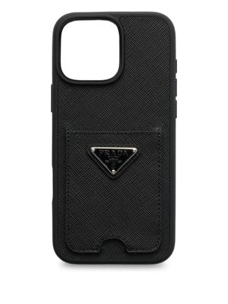 Prada coque diPhone 16 Pro Max texturée à détail de compartiment fendu - Noir