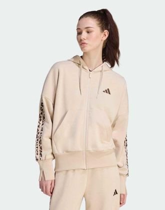 adidas adidas Performance - Seasonal Essentials - Haut de surv&ecirc;tement zipp&eacute; &agrave; 3 bandes avec capuche - Lin cristal/multicolore-Neutral