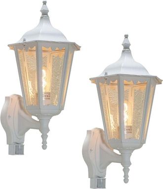 Konstsmide 2er-Set Wandleuchten firenze mit Bewegungsmelder E27, Aluminium wei&szlig;, H&ouml;he 48 cm