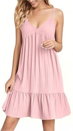 Generic Robe de mari&eacute;e formelle pour femme - Bo&icirc;te de nuit - Col en V - Bandouli&egrave;re r&eacute;glable - Robe sans manches - Rouge - Courte - Sexy, Rose, XXL