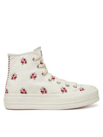 Converse Sneakers aus Stoff Chuck Taylor All Star Lift Platform Rose Cross Stitch A13659C Wei&szlig;