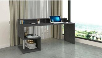 Dmora Schreibtisch Serafino, linearer Schreibtisch mit Ablagef&auml;chern, Mehrzweck-B&uuml;roschreibtisch mit Platte, 180x60h93 cm, Schiefer, mit verst&auml;rkter