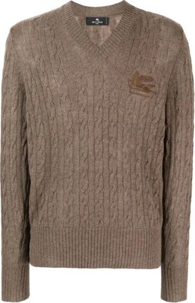 Etro Homme, Pulls, Brun, Taille: L Pull en Cachemire Marron avec Motif Pegaso