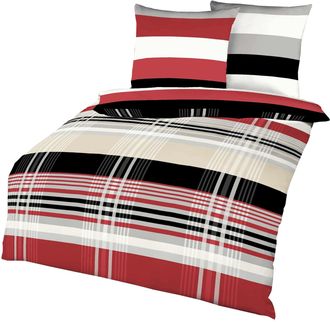 Kaeppel Biber Bettw&auml;sche Set Prime Time Rot Schwarz Wei&szlig; Streifen, Gr&ouml;&szlig;e:240x220cm Bettw&auml;sche