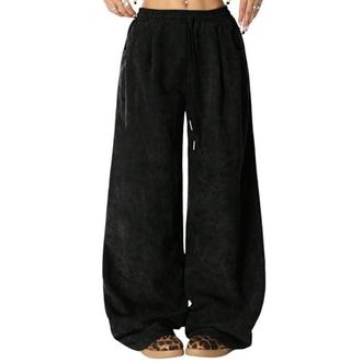 Generic Pantalon en velours c&ocirc;tel&eacute; pour femme - Taille &eacute;lastique - Jambes larges - Pantalon de loisirs &eacute;lastique - Pantalon haut confortable - Pantalon palazz