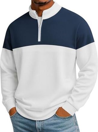 Generic Sweat patchwork pour homme avec demi-fermeture &eacute;clair - Manches longues - Col montant - Grande taille - Doux et respirant - Costume de sport pour la c
