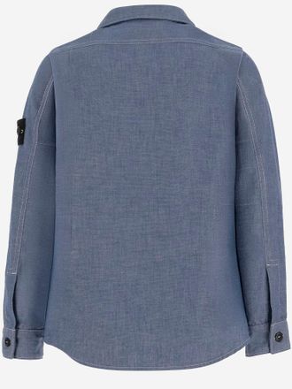 Stone Island Kids Shirt Cotton Denim Blue Blouses And